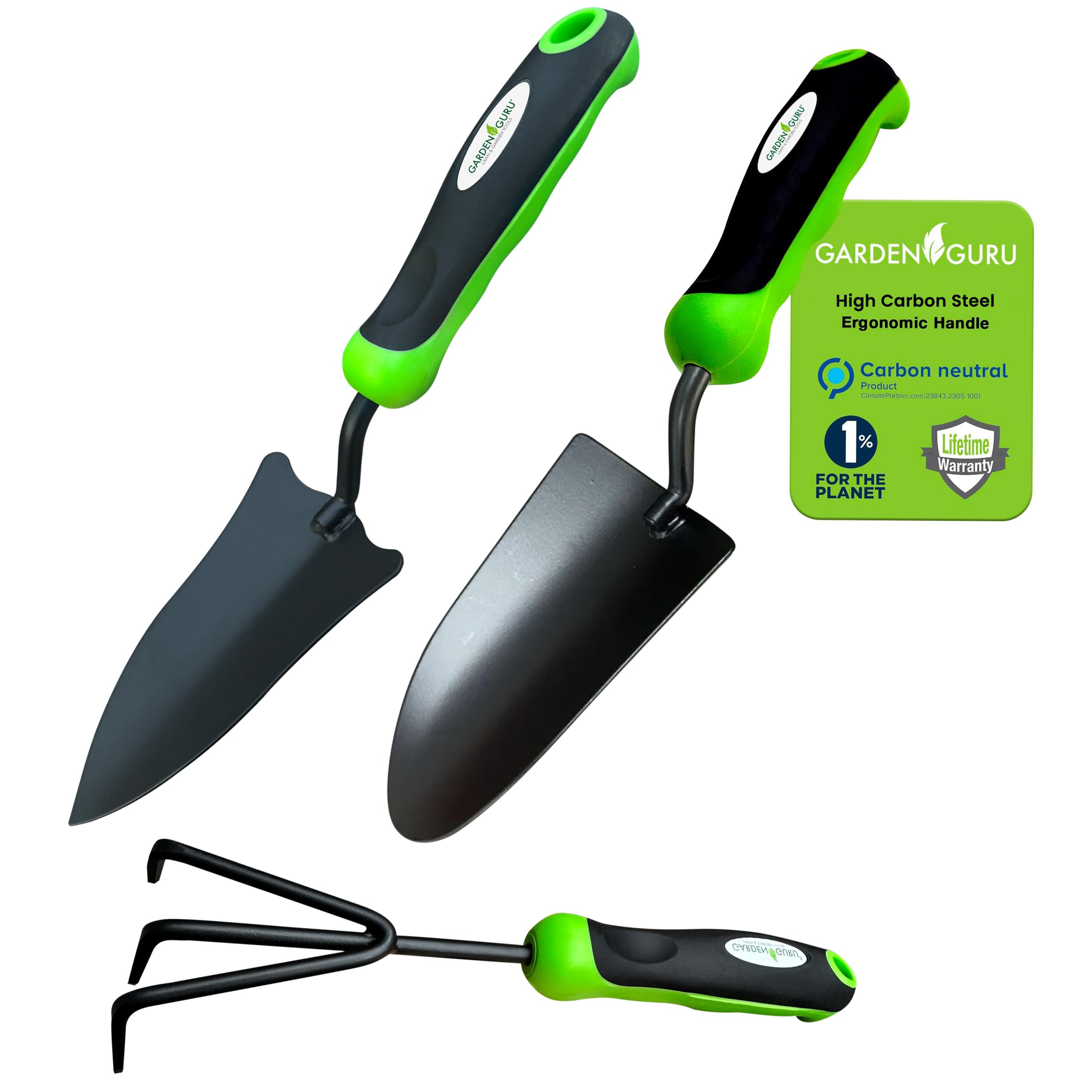 Garden Guru Garden Tool Set 3-Piece Trowel, Transplanter & Cultivator